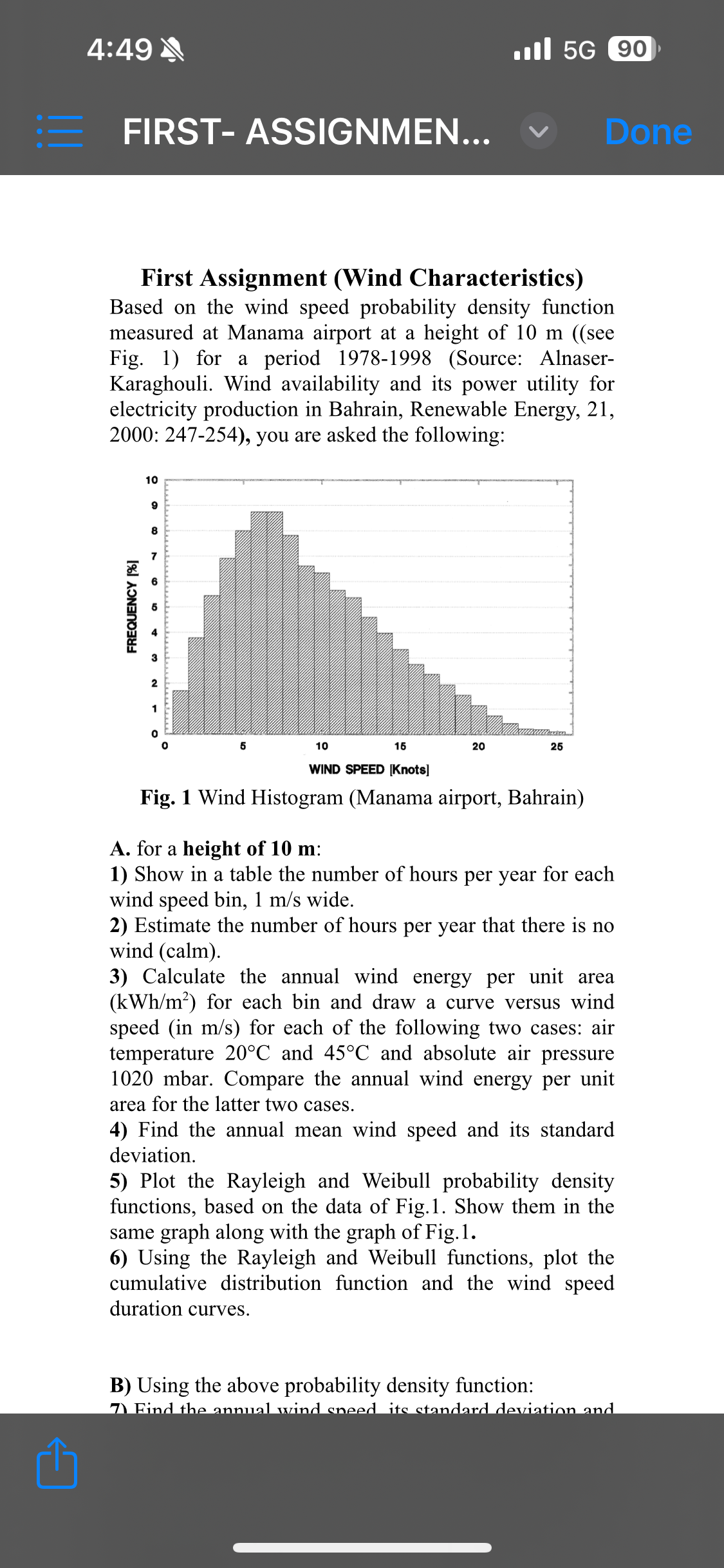 First Assignment (Wind Characteristics)Based on the | Chegg.com