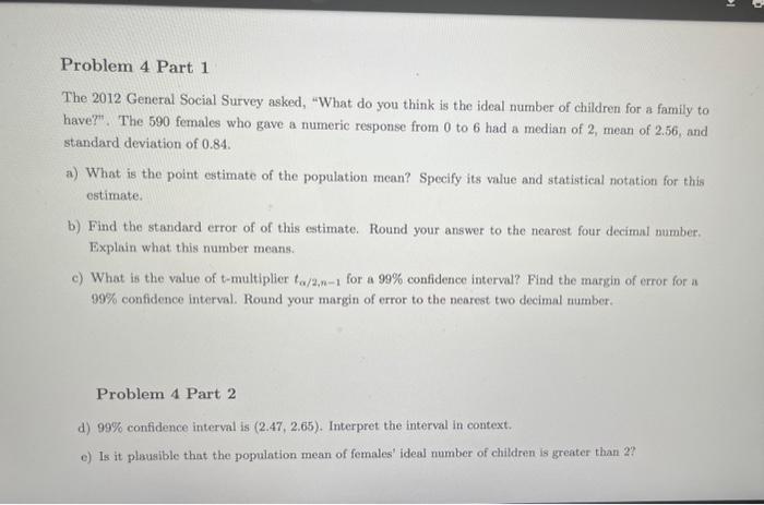 Solved Problem 4 Part 1 The 2012 General Social Survey | Chegg.com