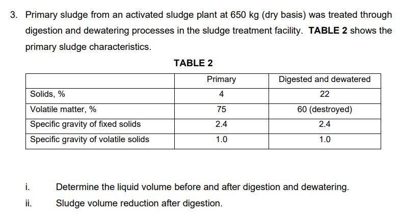 Solved Primary sludge from an activated sludge plant at | Chegg.com