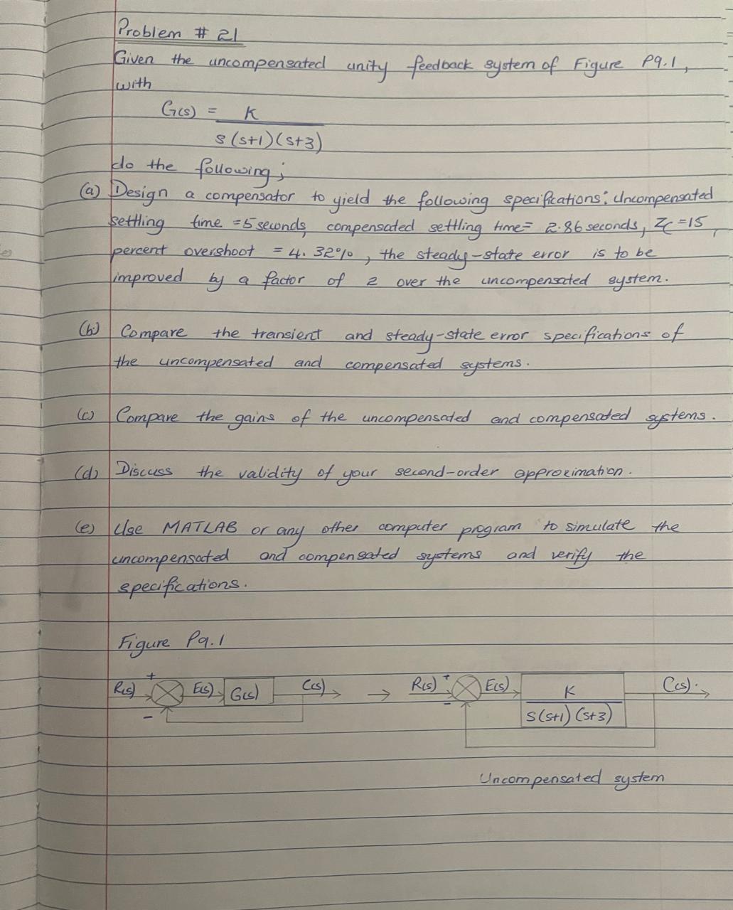 Problem # 21Given the uncompensated unity feedback | Chegg.com