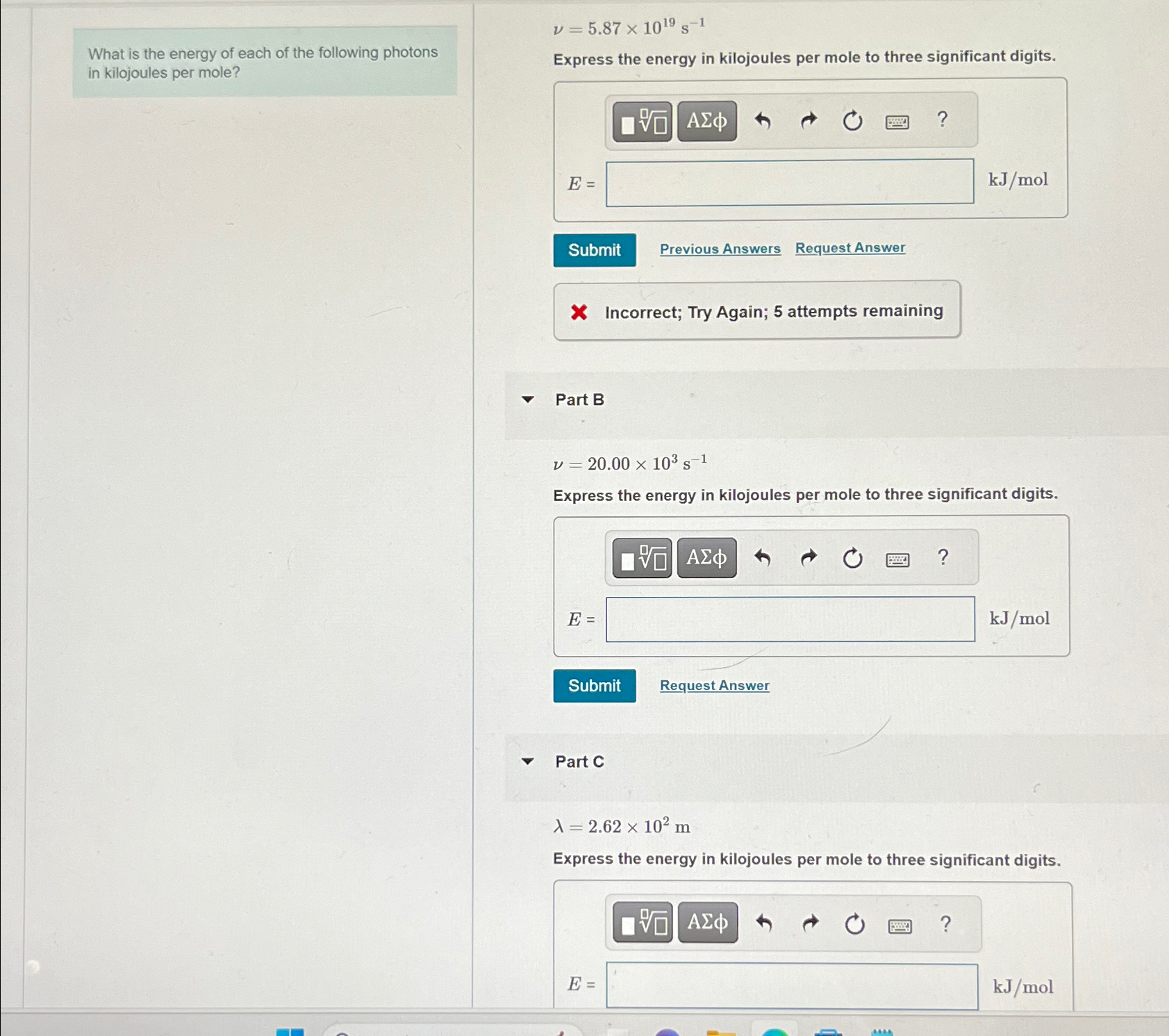 Solved What is the energy of each of the following photons | Chegg.com