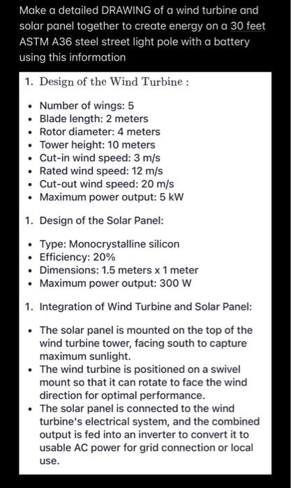 Make a detailed DRAWING of a wind turbine and solar | Chegg.com
