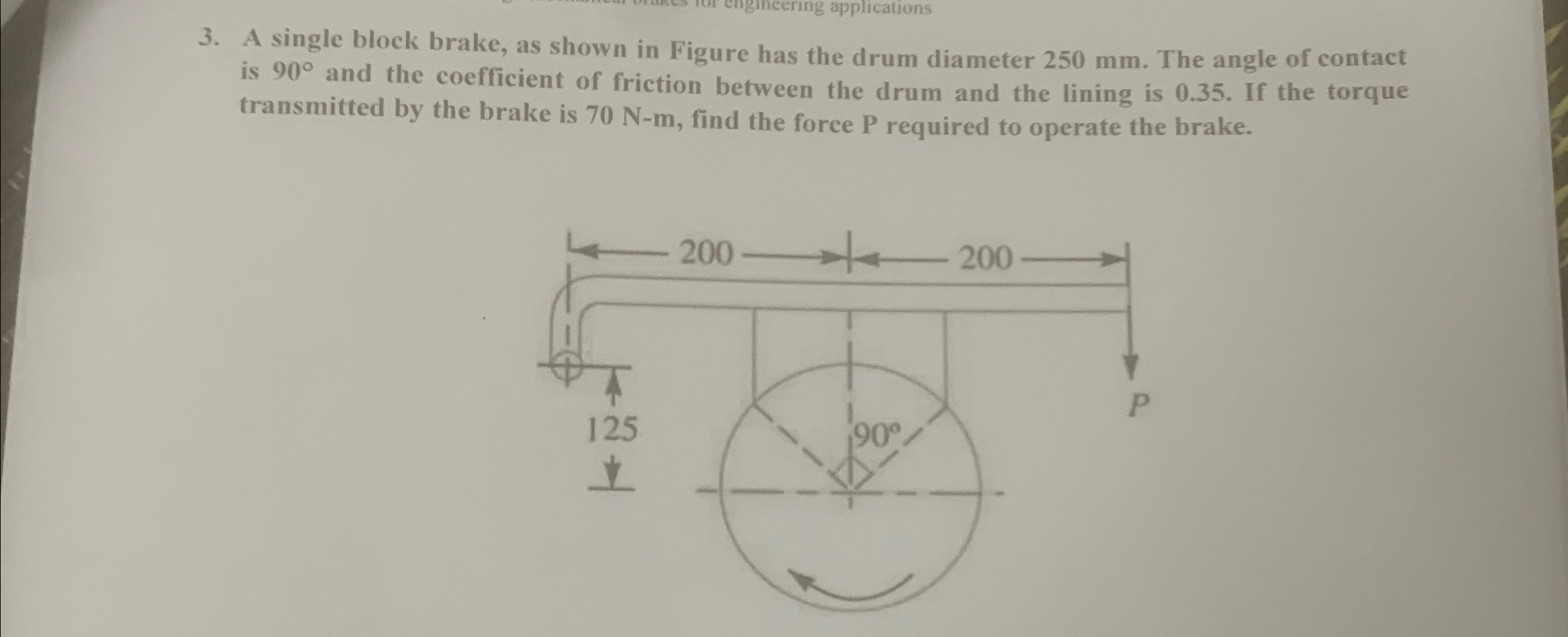Solved A single block brake, as shown in Figure has the drum | Chegg.com