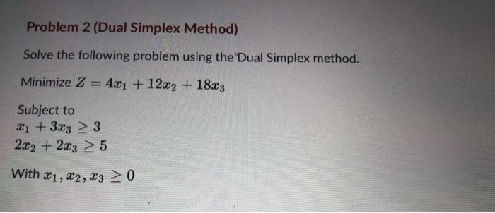Solved Problem 2 (Dual Simplex Method) Solve the following | Chegg.com