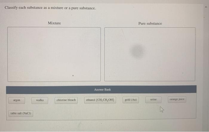 Solved Classify each substance as a mixture or a pure | Chegg.com