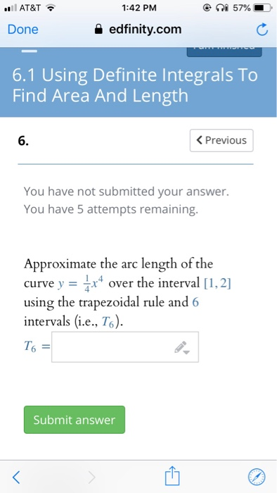 Solved @ 72 57% 1 AT&T Done 1:42 PM edfinity.com C 6.1 Using | Chegg.com