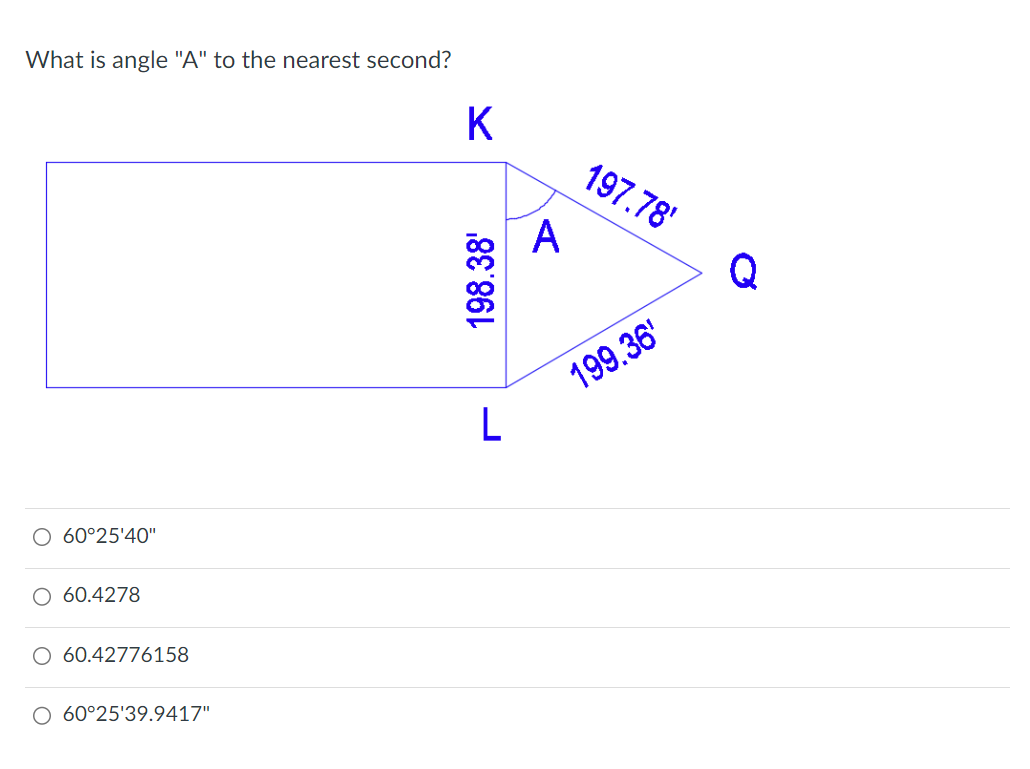 Solved What is angle "A" ﻿to the nearest second?Need help | Chegg.com
