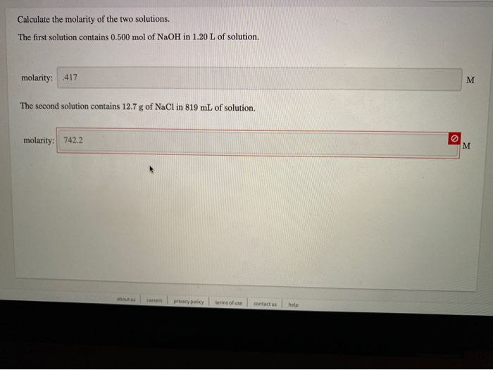 Solved Calculate the molarity of the two solutions. The | Chegg.com