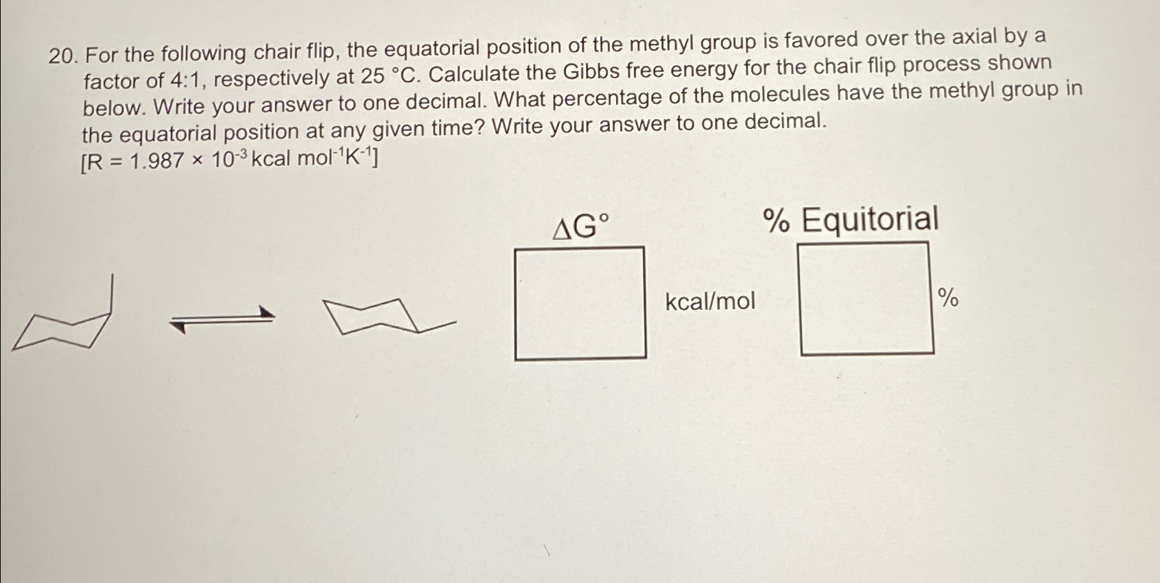 Solved For the following chair flip, the equatorial position | Chegg.com