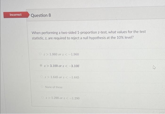 Solved When performing a two-sided 1-proportion z-test, what | Chegg.com