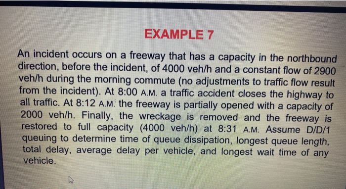 Solved EXAMPLE 7 An incident occurs on a freeway that has a | Chegg.com