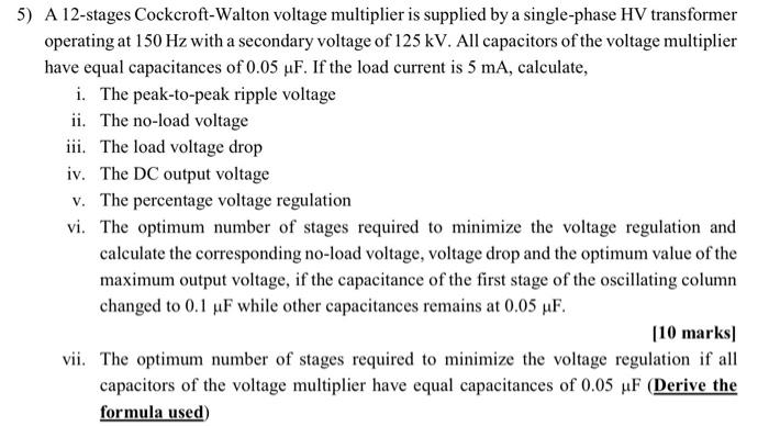 Solved A 12-stages Cockcroft-Walton voltage multiplier is | Chegg.com