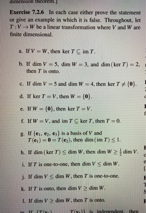 Solved dimension theorem.] Exercise 7.2.6 In each case | Chegg.com