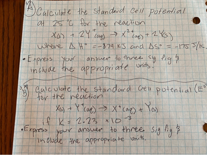Solved A Calculate the standard Cell potential at 25°c for | Chegg.com