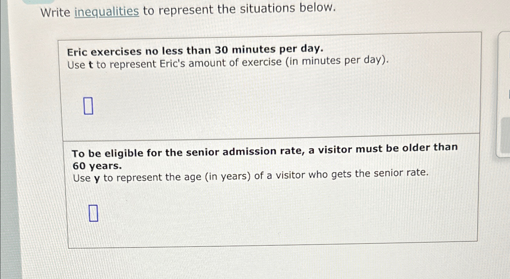 Solved Write inequalities to represent the situations | Chegg.com