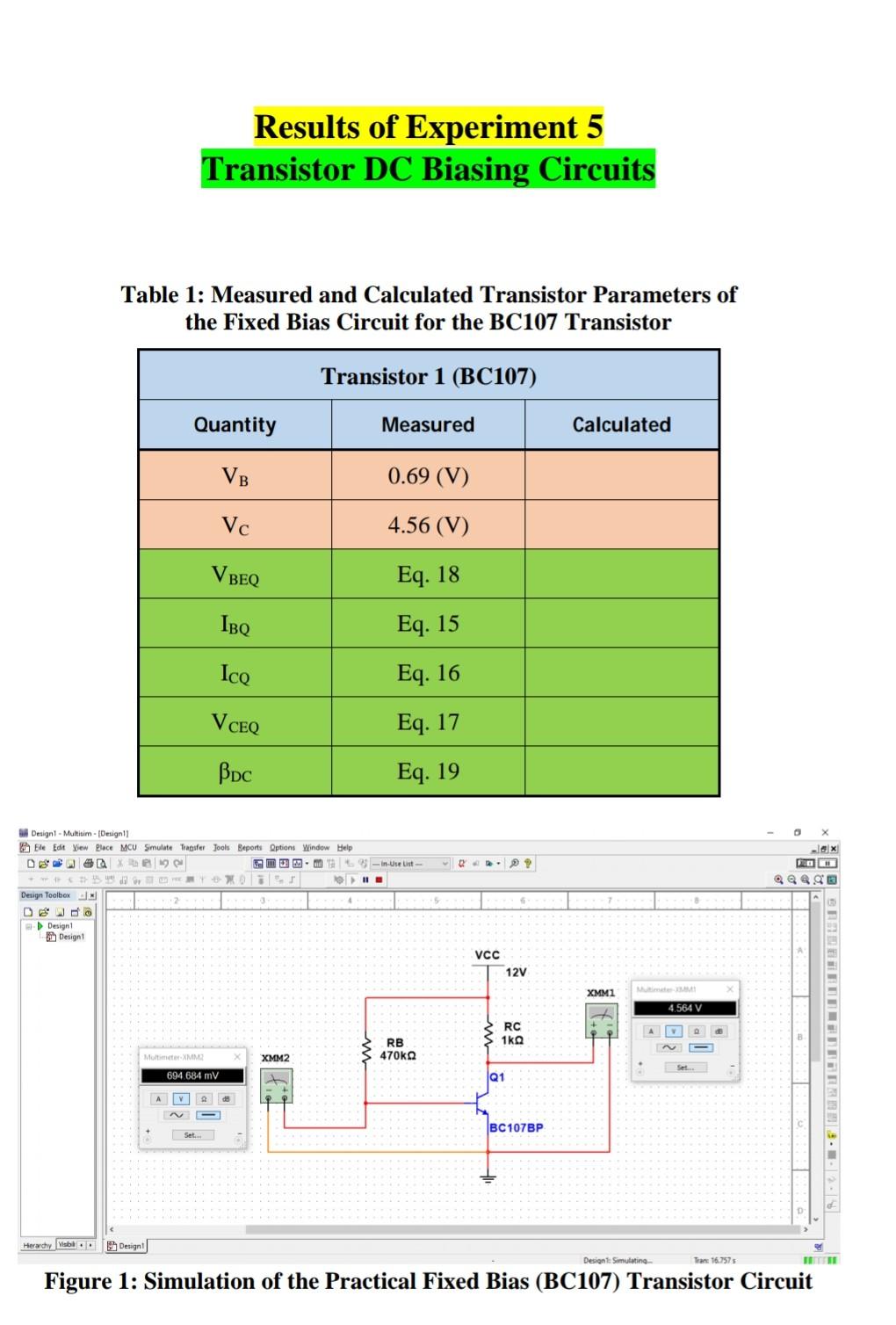 Solved Results of Experiment 5 Transistor DC Biasing | Chegg.com