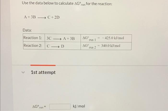 Solved Use the data below to calculate ΔG∘rxn for the | Chegg.com