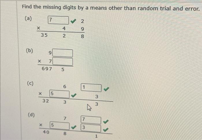 Solved Find the missing digits by a means other than random | Chegg.com