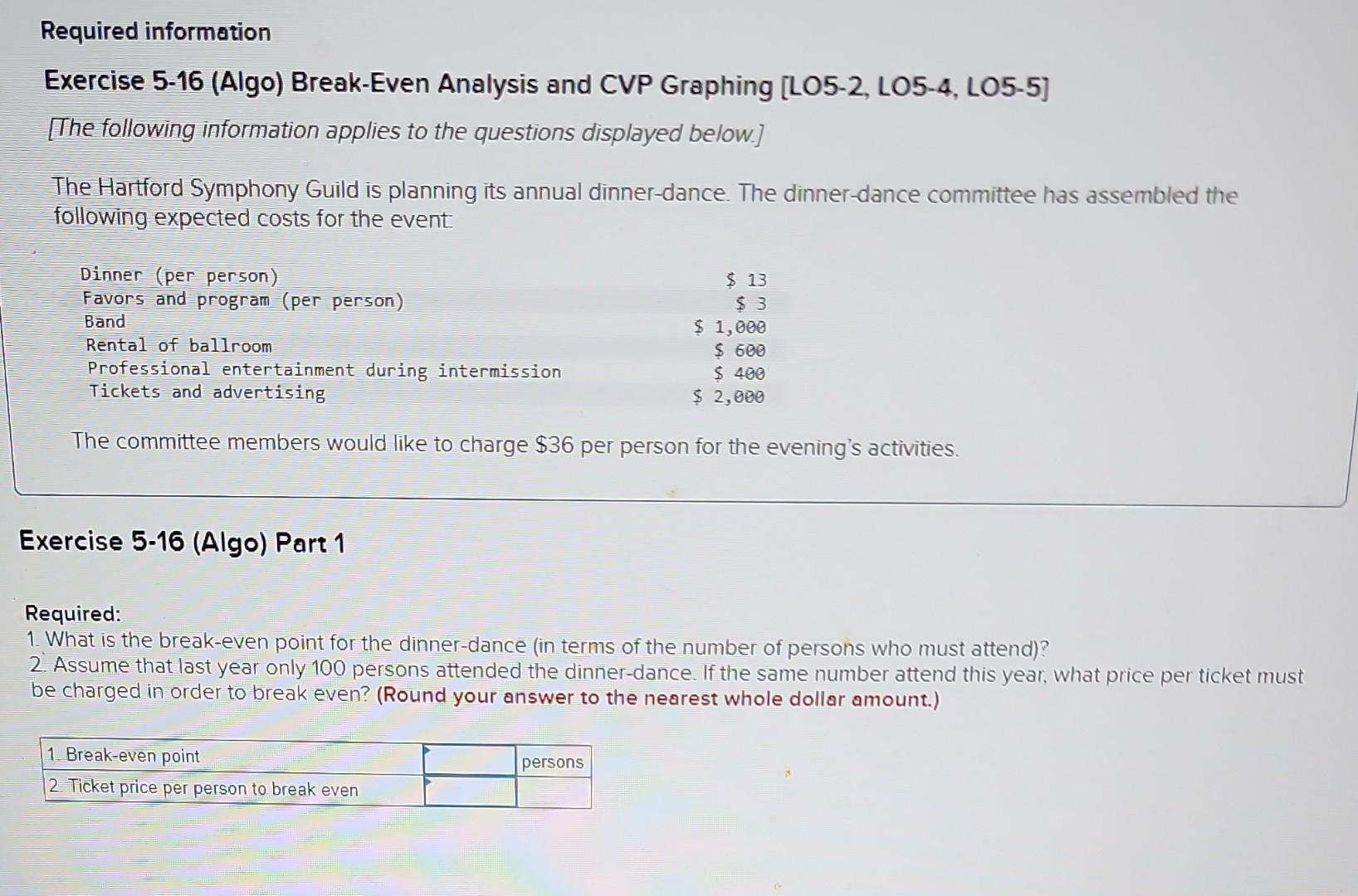 Solved Required information Exercise 5-16 (Algo) Break-Even | Chegg.com