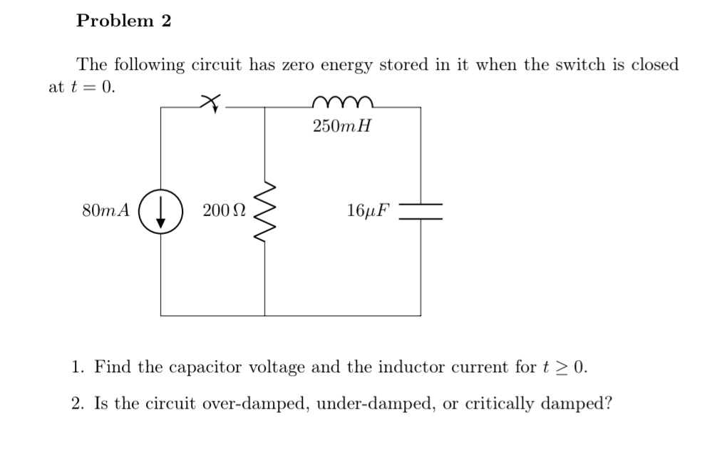 Problem 2The following circuit has zero energy stored | Chegg.com