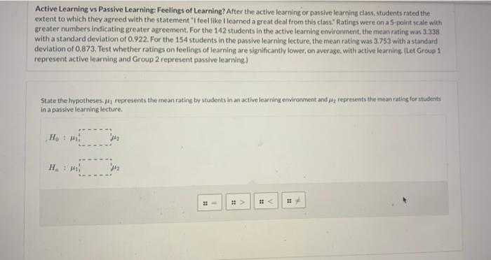 Solved Active Learning vs Passive Learning: Feelings of | Chegg.com