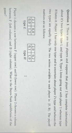 Solved Question 1: There are two players and suppose that | Chegg.com
