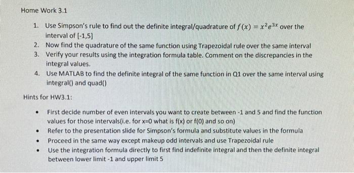 1. Use Simpson's rule to find out the definite | Chegg.com