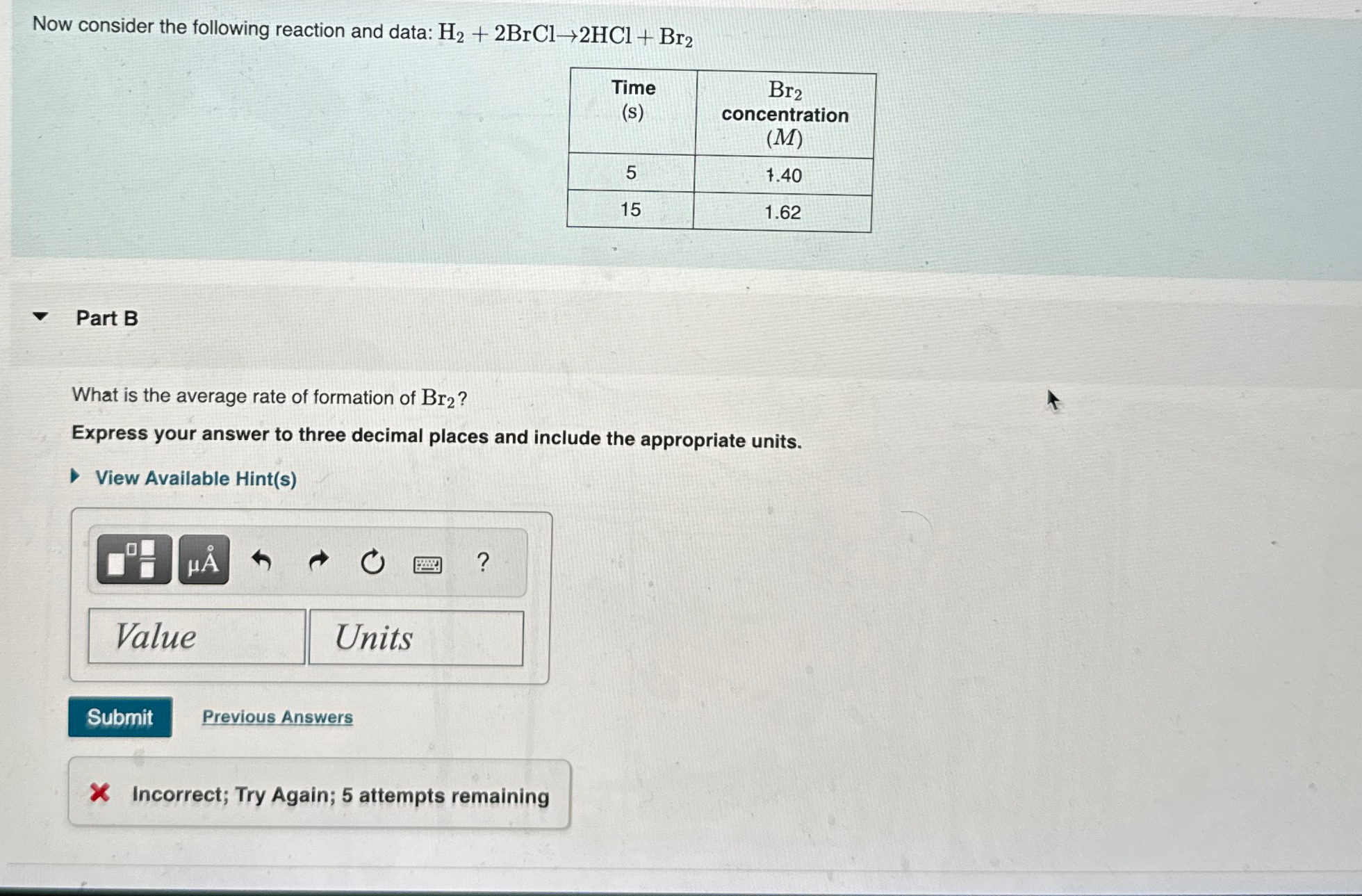 Solved Now consider the following reaction and data: | Chegg.com