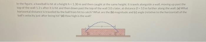 Solved In the figure, a baseball is hit at a height h=1.30 m | Chegg.com