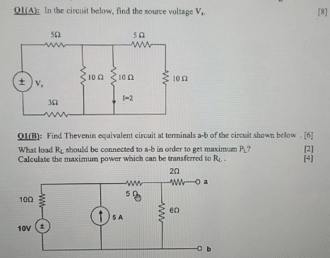 Solved O1(A): In the circuit below, find the source voltage | Chegg.com