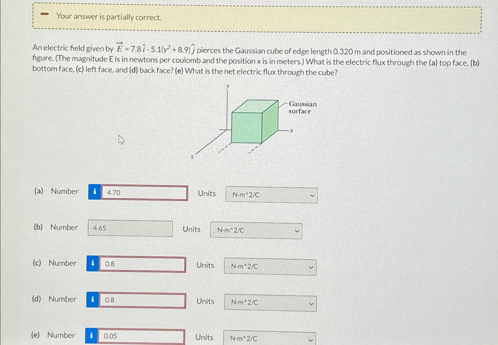 Solved Your answer is partially correct.An electric field | Chegg.com