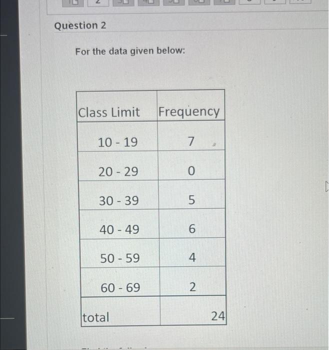 Solved For the data given below: Find the following Mean | Chegg.com