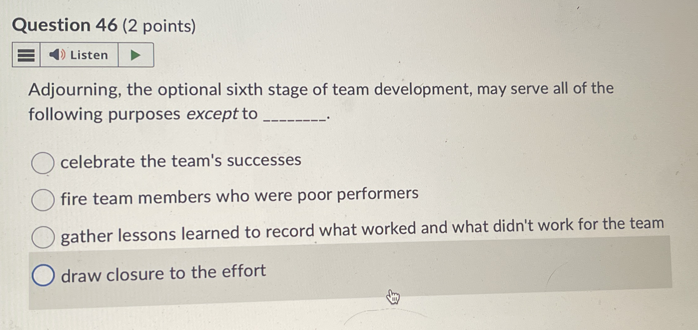 Solved Question 46 (2 ﻿points)Adjourning, the optional sixth | Chegg.com