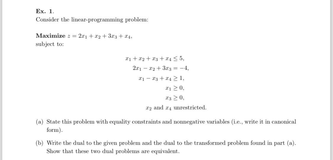 Solved Ex. 1.Consider the linear-programming problem: | Chegg.com