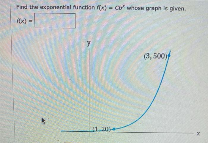 Solved Find the exponential function f(x)=Cbx whose graph is | Chegg.com
