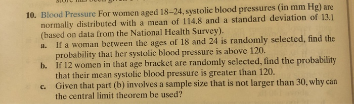 Solved 10. Blood Pressure For women aged 18-24, systolic | Chegg.com