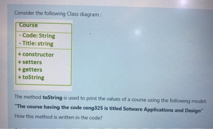 Solved Consider the following Class diagram: "Course - Code: | Chegg.com