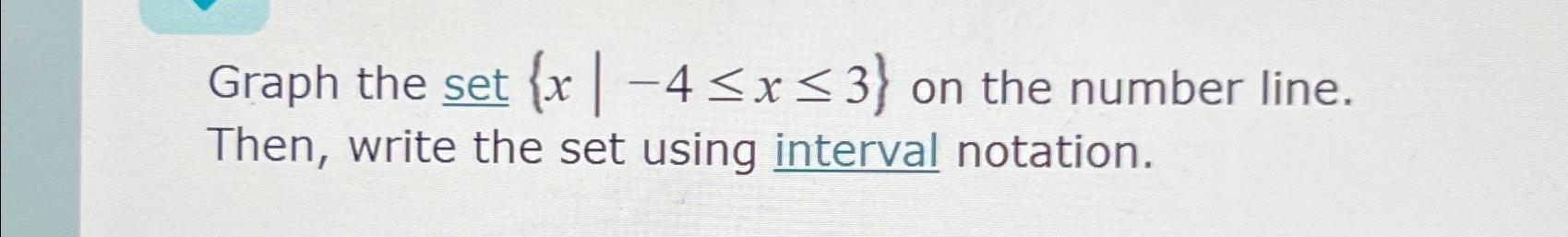 Solved Graph the set {x|-4≤x≤3} ﻿on the number line. Then, | Chegg.com