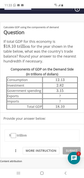 Solved 11:33 Calculate GDP using the components of demand | Chegg.com