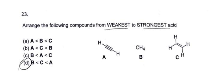 Solved Arrange the following compounds from WEAKEST to | Chegg.com