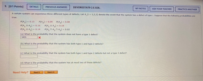Solved 9. (0/1 Points) DETAILS PREVIOUS ANSWERS DEVORESTAT9 | Chegg.com