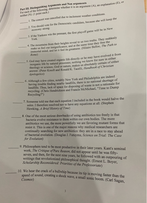 Solved Part Iil Distinguishing Arguments And Non Arguments