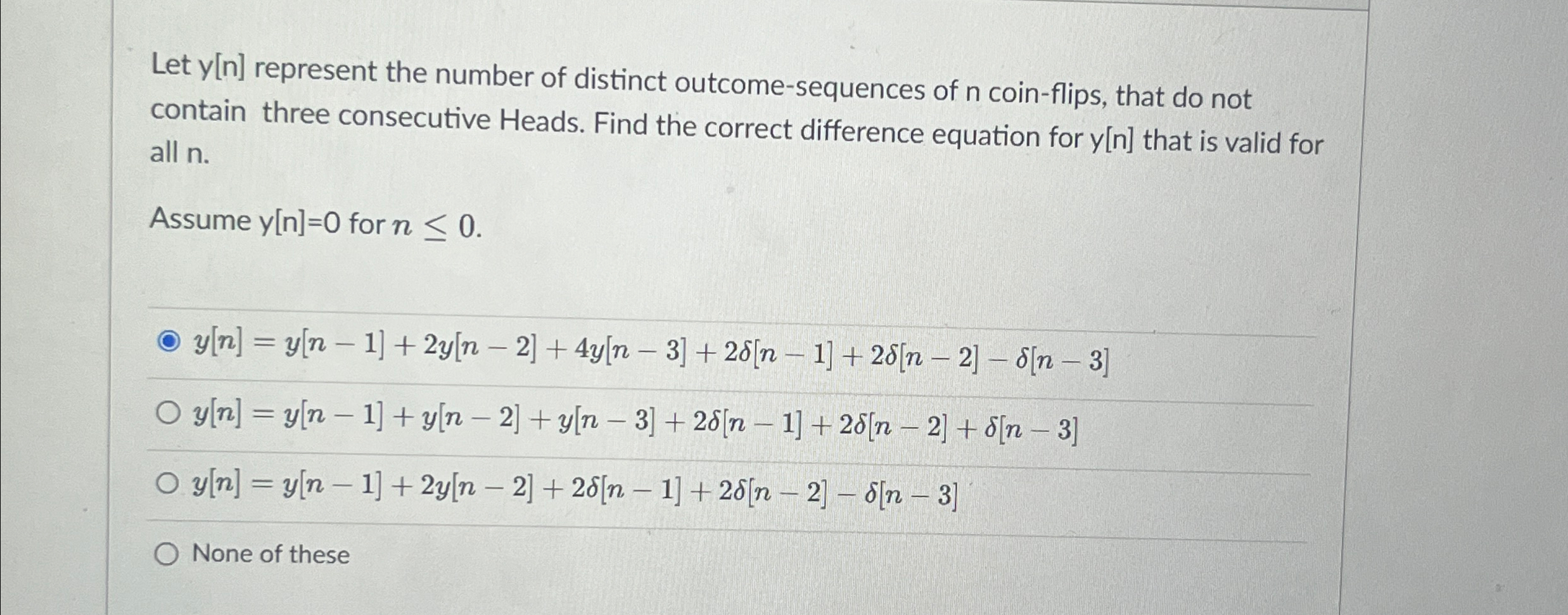 Solved Let y[n] ﻿represent the number of distinct | Chegg.com