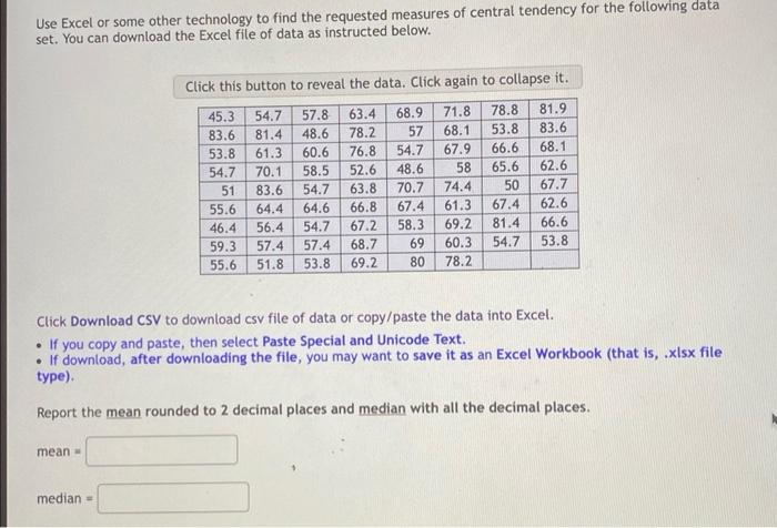 Solved Use Excel or some other technology to find the | Chegg.com