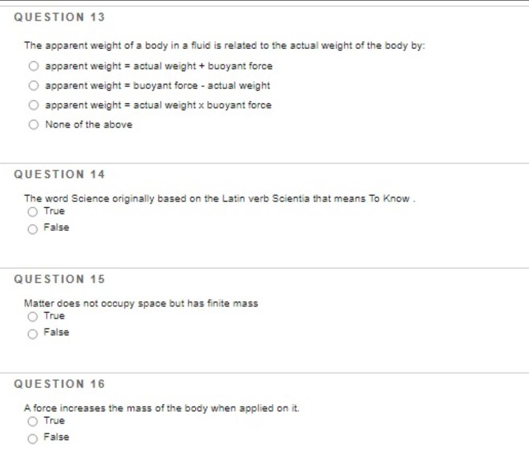 Solved QUESTION 13 The apparent weight of a body in a fluid | Chegg.com