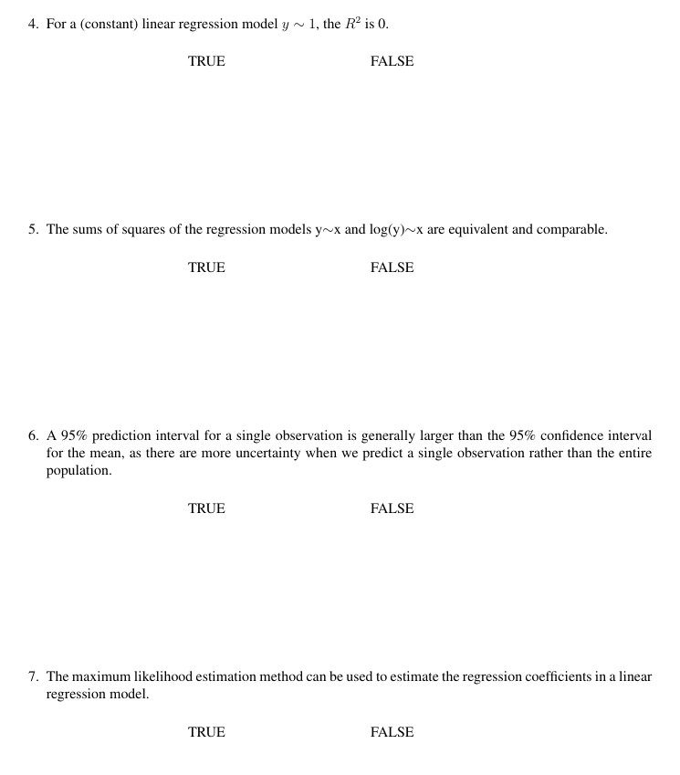 Solved For a (constant) ﻿linear regression model y∼1, ﻿the | Chegg.com