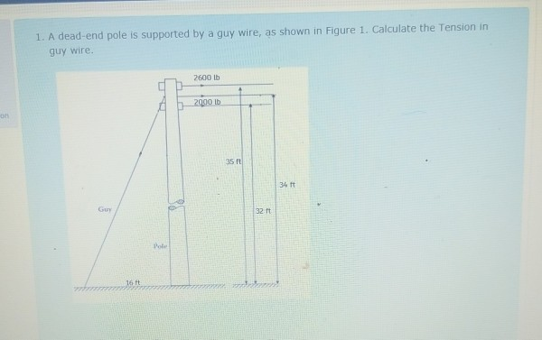 Solved 1. A dead-end pole is supported by a guy wire, as | Chegg.com