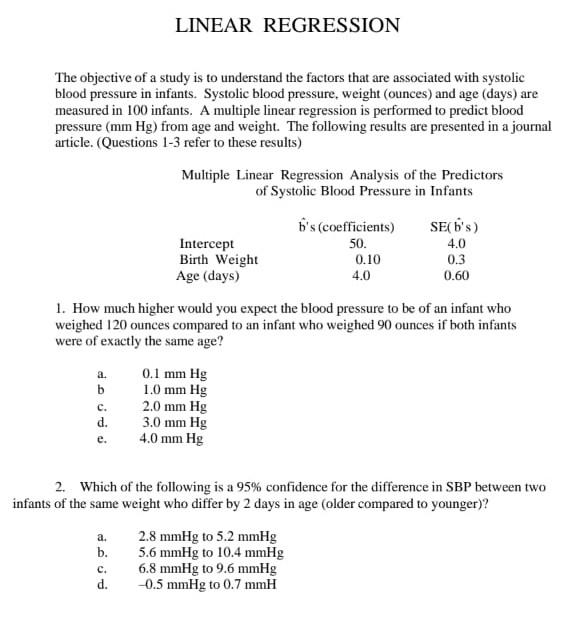 Solved LINEAR REGRESSION The objective of a study is to | Chegg.com