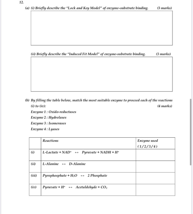 Solved (a) (i) Briefly describe the "Lock and Key Model" of | Chegg.com