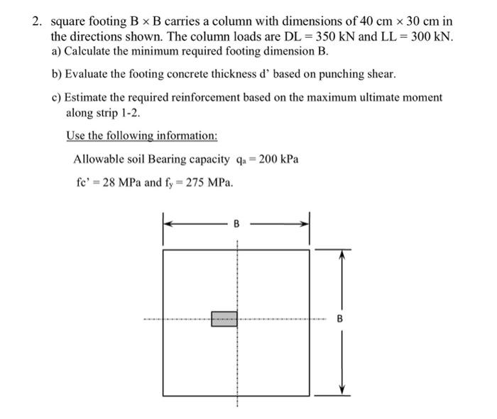 Solved square footing B×B carries a column with dimensions | Chegg.com